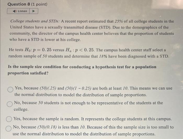 Solved College students and STDs: A recent report estimated | Chegg.com