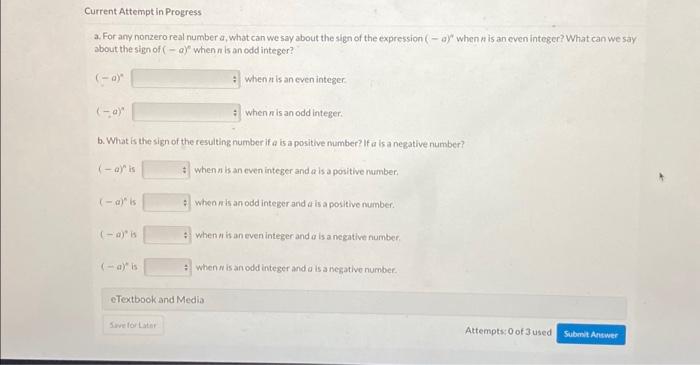 Solved Current Attempt in Progress a. For any nonzero real | Chegg.com
