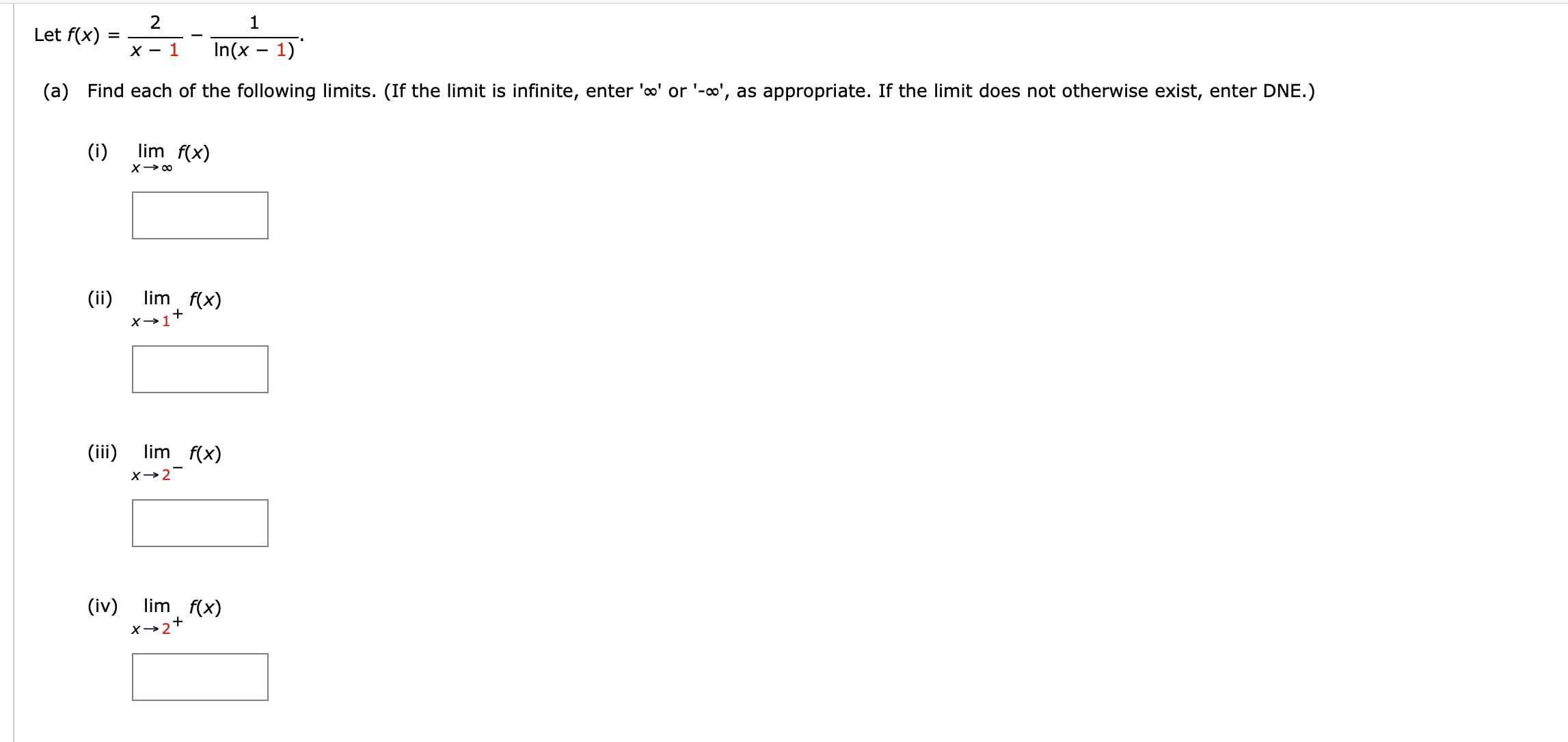 Solved Let f(x)=2x-1-1ln(x-1)(a) ﻿Find each of the following | Chegg.com