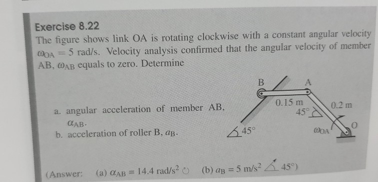 Solved Exercise 8.22 The figure shows link OA is rotating | Chegg.com