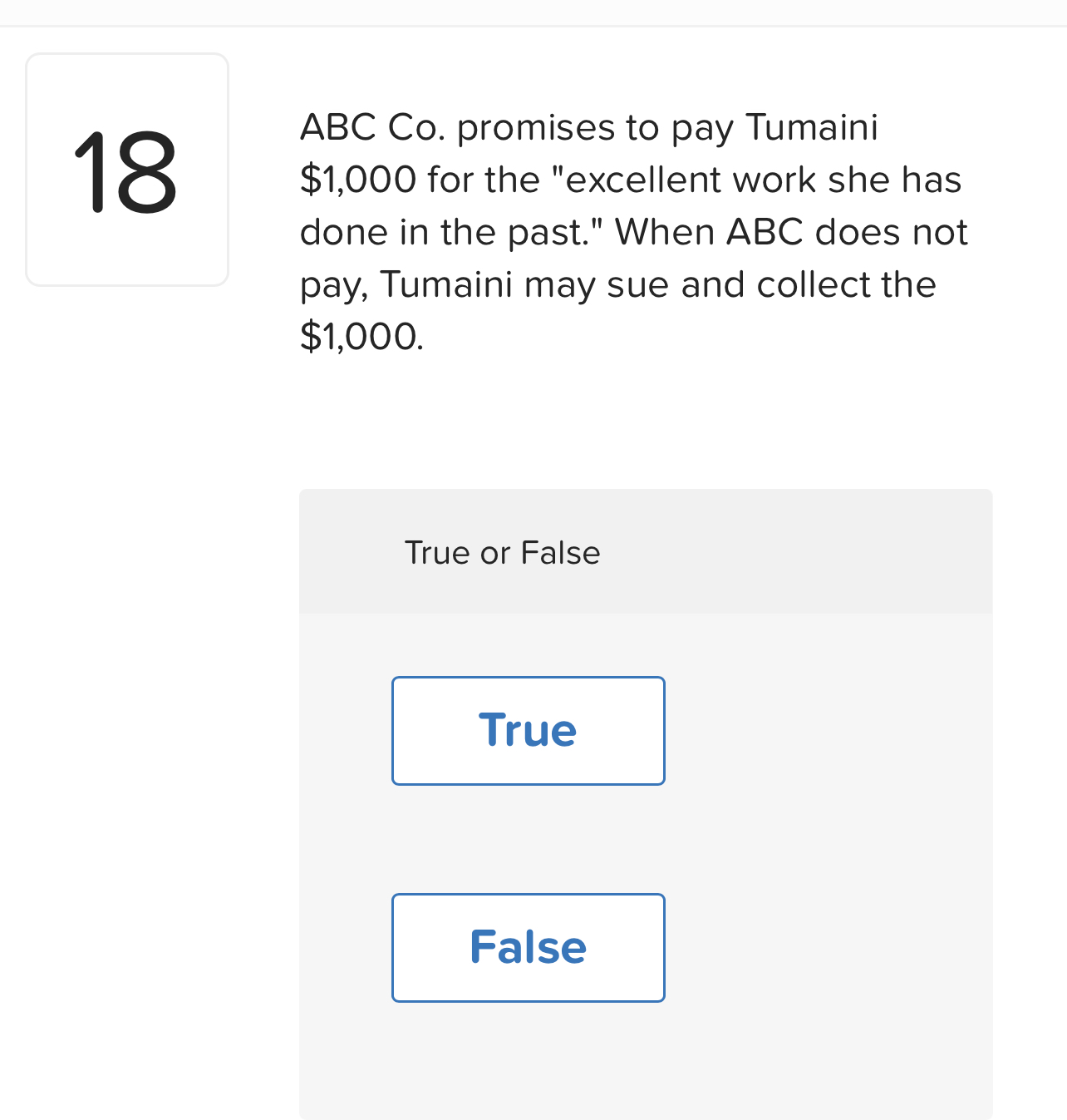 Solved ABC Co. ﻿promises to pay Tumaini \( \$ 1,000 \) ﻿for | Chegg.com
