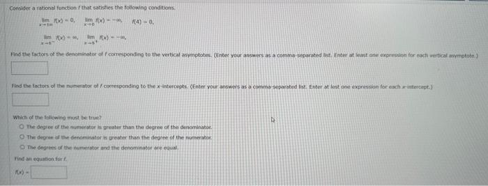Solved Consider a rational function f that satishes the | Chegg.com
