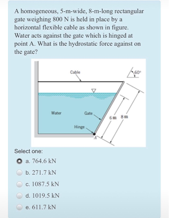 Solved A homogeneous, 5-m-wide, 8-m-long rectangular gate | Chegg.com