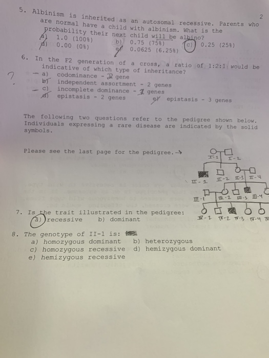 Solved 5. Albinism is inherited as an autosomal recessive. | Chegg.com