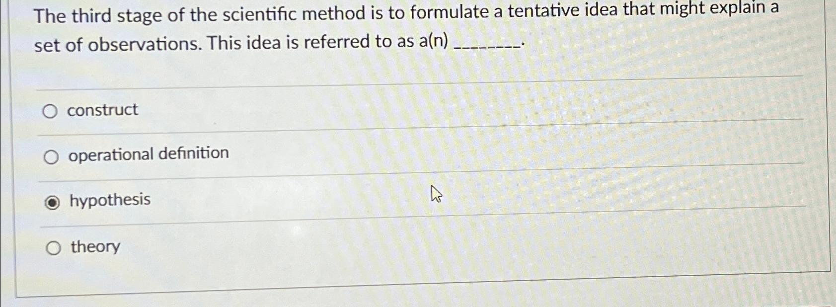 Solved The third stage of the scientific method is to | Chegg.com