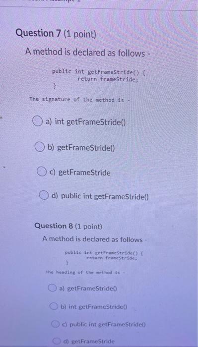 Solved Question 1 (1 point) Method names may start with | Chegg.com