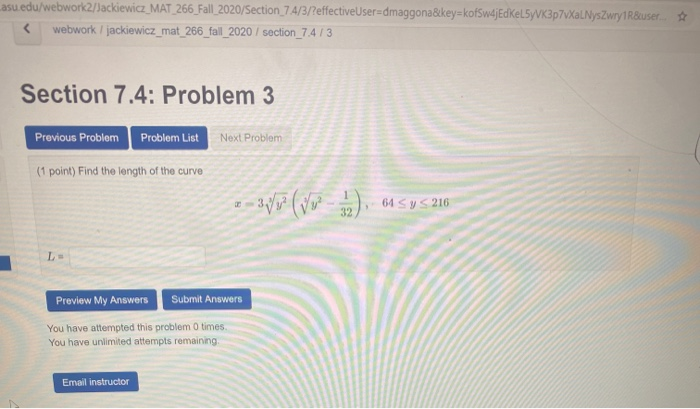 Solved asu.edu/webwork2/Jackiewicz_MAT_266_Fall_2020/Section | Chegg.com