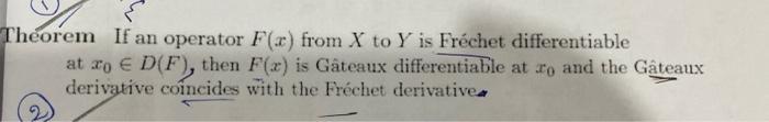 Solved Theorem : If an operator F(x):X→Y be F differentaible | Chegg.com