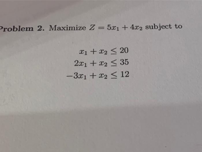 Solved Problem 2. Maximize Z= 5x1 + 4x2 subject to X1 + x2
