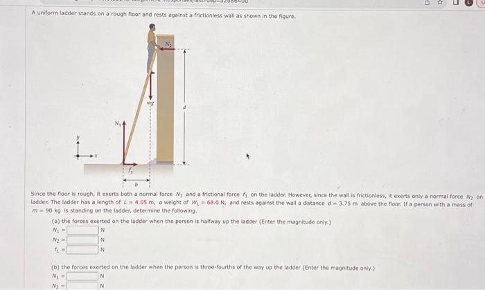 Solved A uniform ladder stands on a rough floor and rests | Chegg.com