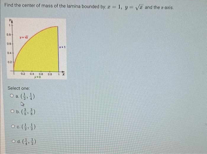 Solved Find the center of mass of the lamina bounded by: | Chegg.com