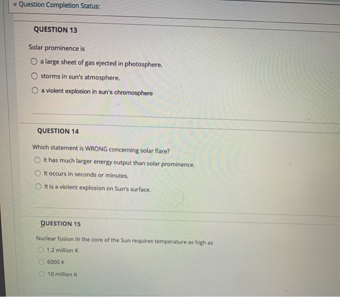 Solved Question Completion Status: QUESTION 13 Solar | Chegg.com