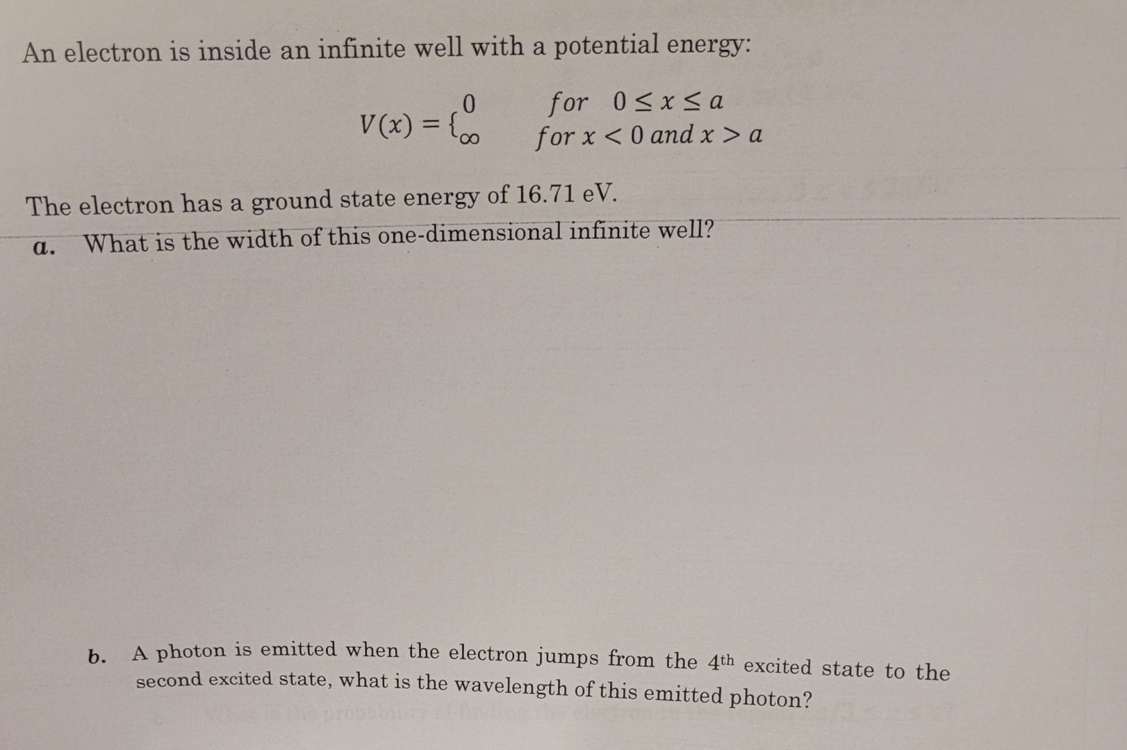 Solved An electron is inside an infinite well with a | Chegg.com