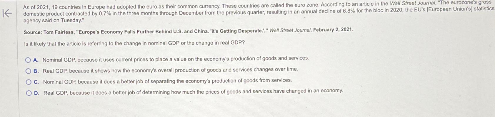 Solved agency said on Tuesday."Source: Tom Fairless, | Chegg.com