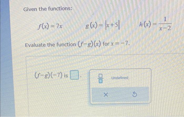Solved Given the functions: f(x)=7xg(x)=∣x+5∣h(x)=x−21 | Chegg.com