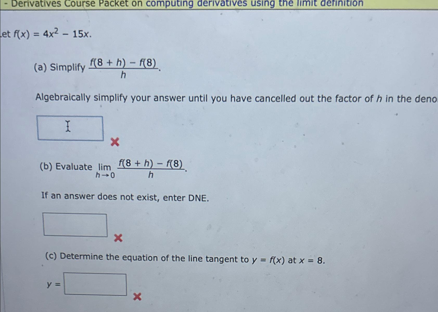 Solved Derivatives Course Packet on computing derivatives | Chegg.com