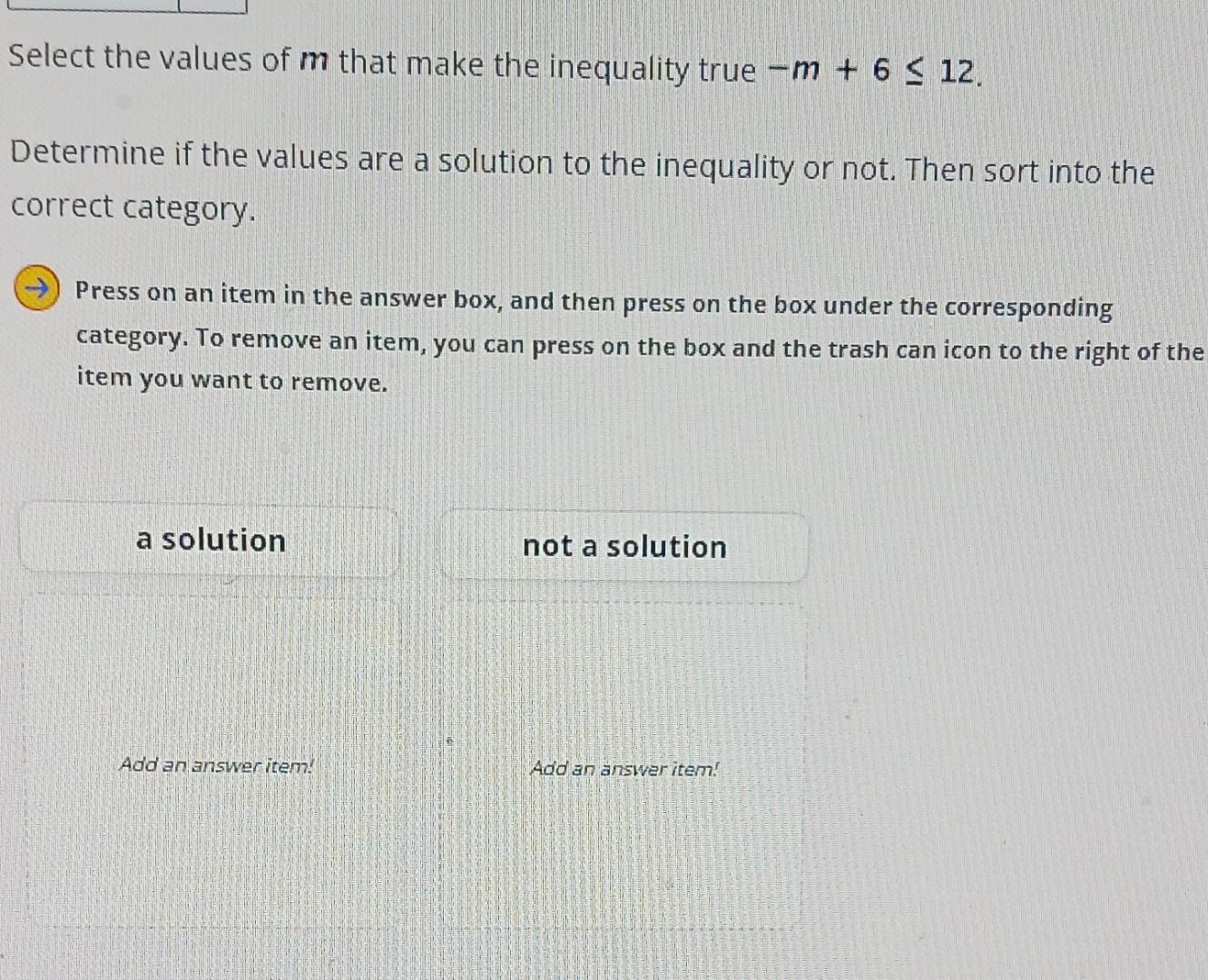 Solved Select the values of m that make the inequality true | Chegg.com