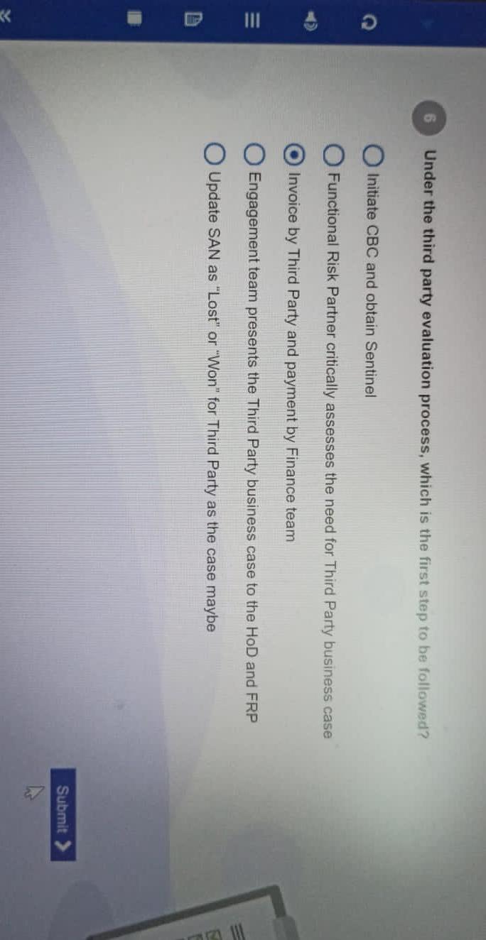 Solved Under the third party evaluation process, which is | Chegg.com