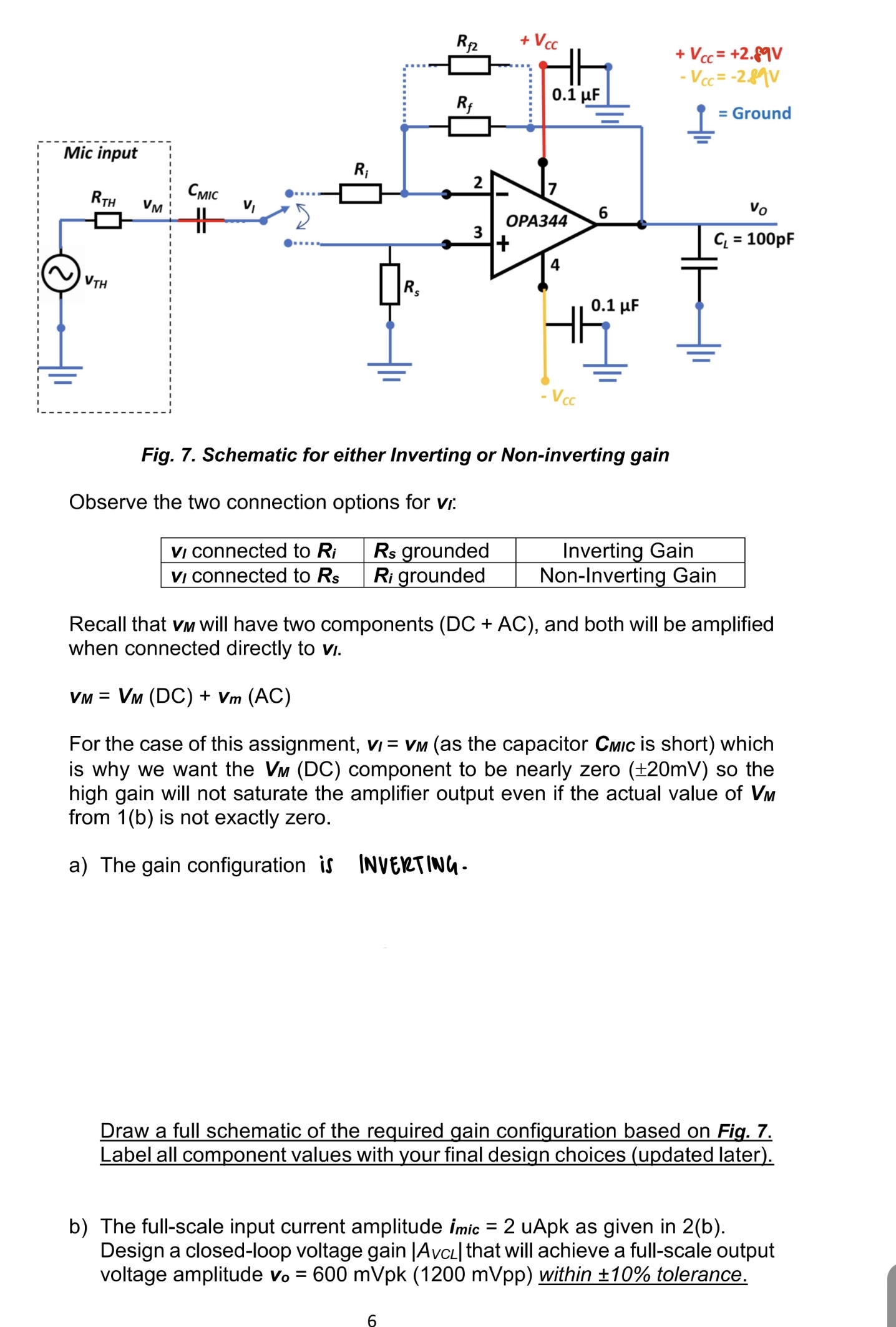 Solved Fig. 7. ﻿Schematic for either Inverting or | Chegg.com