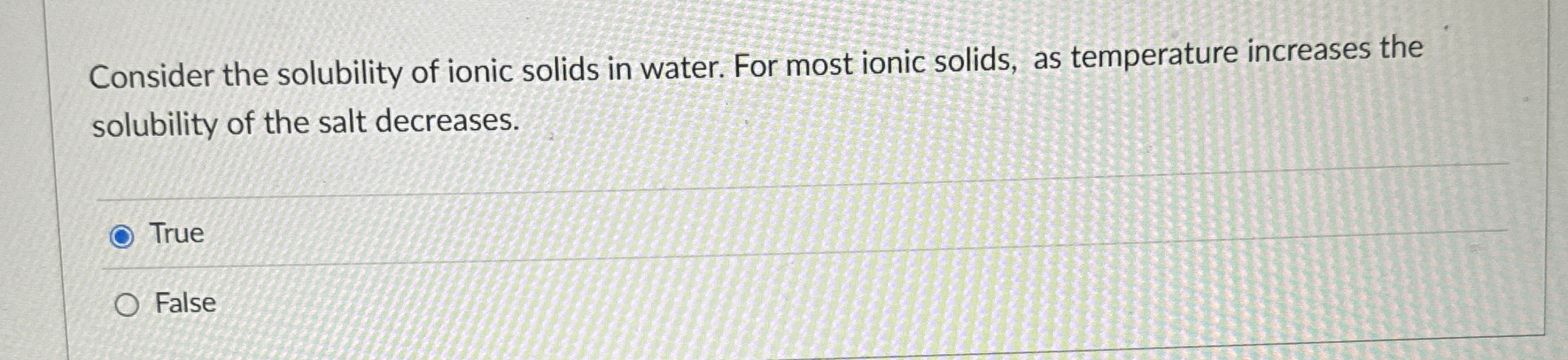 Solved Consider the solubility of ionic solids in water. For | Chegg.com