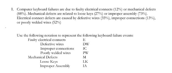 Solved Computer keyboard failures are due to faulty | Chegg.com