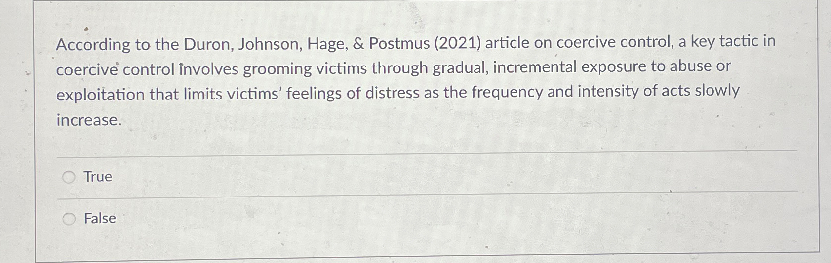 Solved According to the Duron, Johnson, Hage, & Postmus | Chegg.com