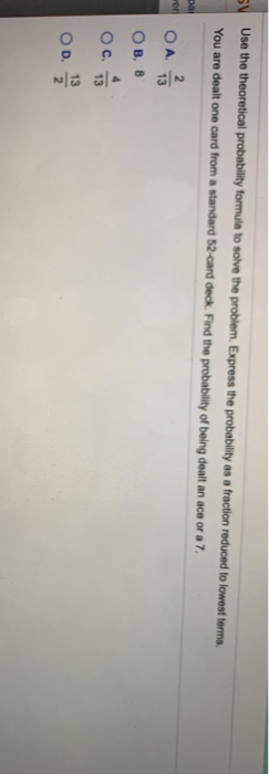 Solved Use the theoretical probability formula to solve the | Chegg.com