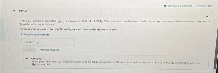 Solved I2 is considerably more soluble in CCl4 (1) than it | Chegg.com
