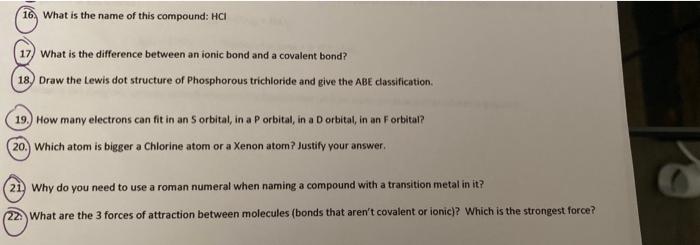 Solved 16. What is the name of this compound: HCI 17) What | Chegg.com
