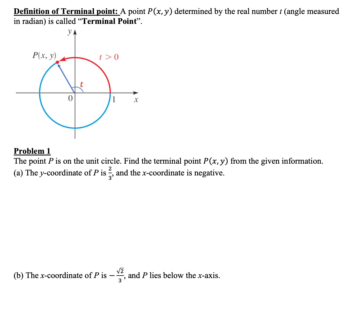 Solved Definition of Terminal point: A point P(x,y) | Chegg.com