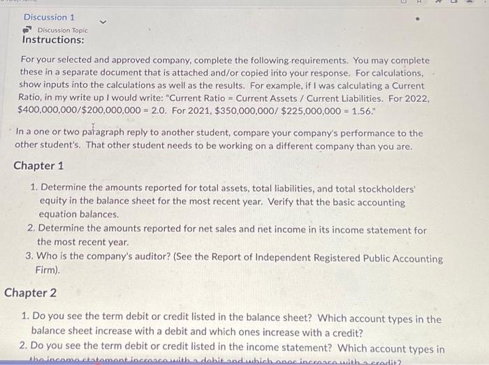 Solved Discussion Topic Instructions: For your selected and | Chegg.com