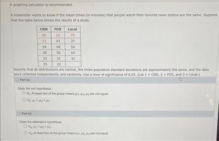 Solved researcher wants to know if the mean times (in | Chegg.com