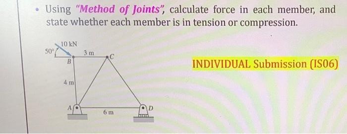 Solved Using "Method of Joints", calculate force in each | Chegg.com