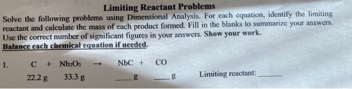 Solved Limiting Reactant Problems Solve the following | Chegg.com