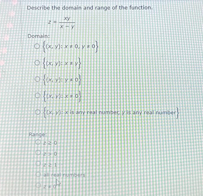 Solved Describe the domain and range of the function. | Chegg.com
