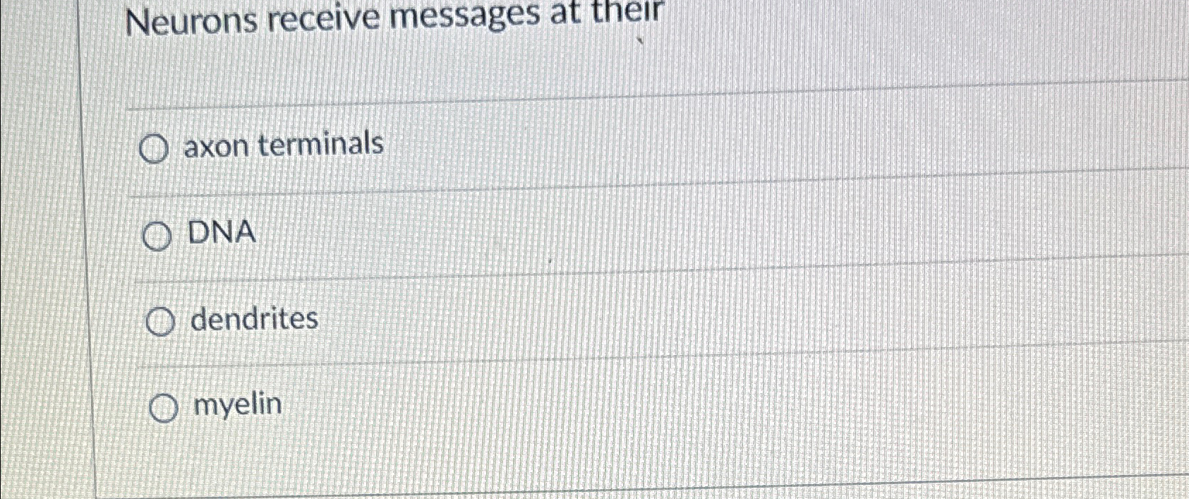 Solved Neurons receive messages at theiraxon | Chegg.com