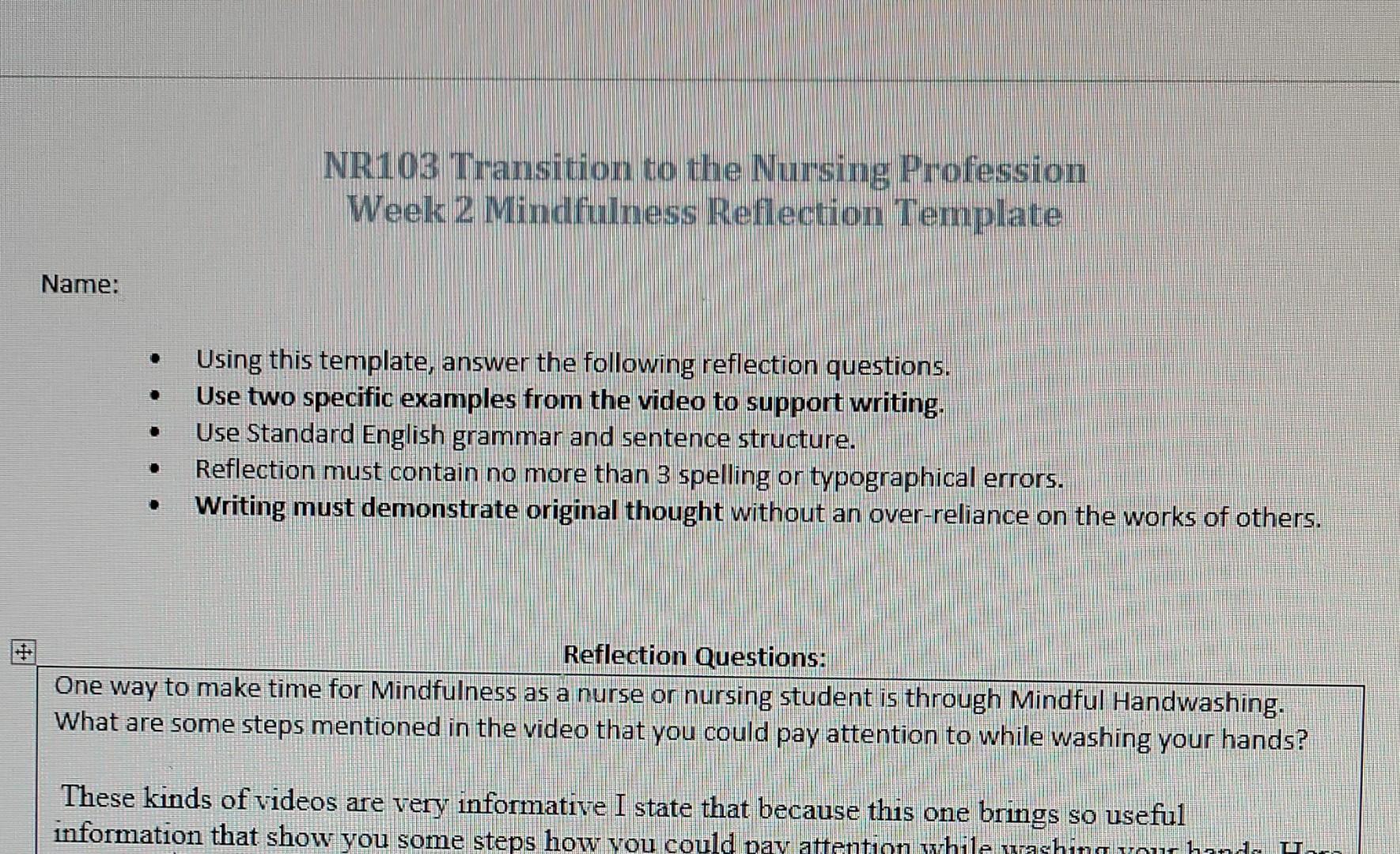 Solved NR103 Transition to the Nursing Profession Week 2 | Chegg.com
