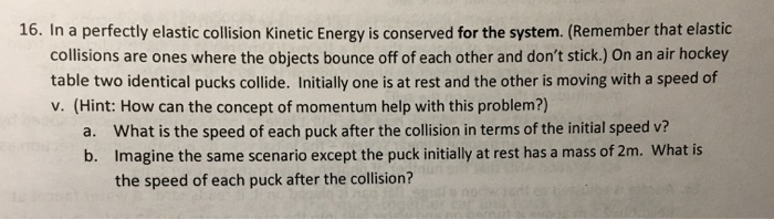 Solved 16. In a perfectly elastic collision Kinetic Energy | Chegg.com