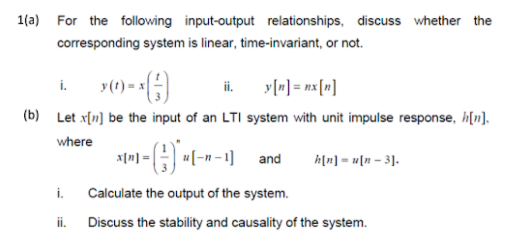 Solved 1(a) ﻿For the following input-output relationships, | Chegg.com