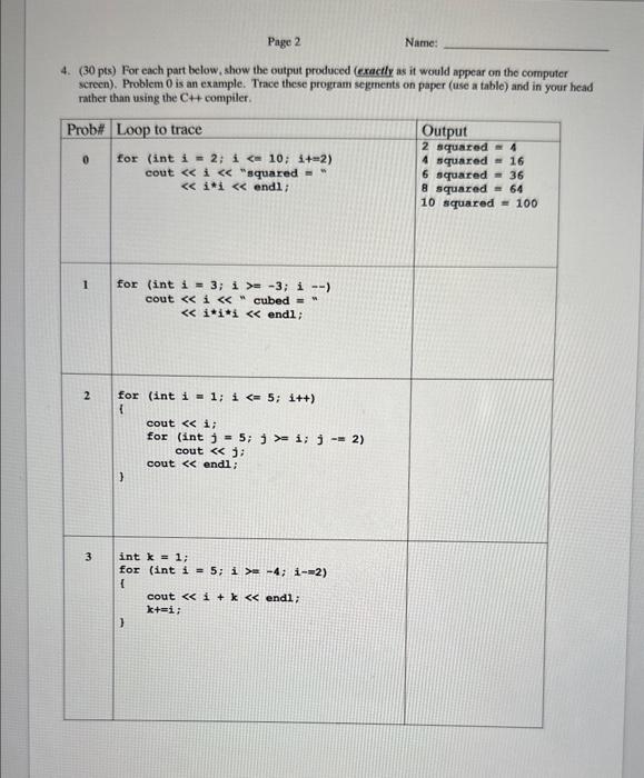 Solved Page 2 Narne: 4. (30 pts) For each part below, show | Chegg.com Solved Page 2 Narne: 4. (30 pts) For each part below, show | Chegg.com