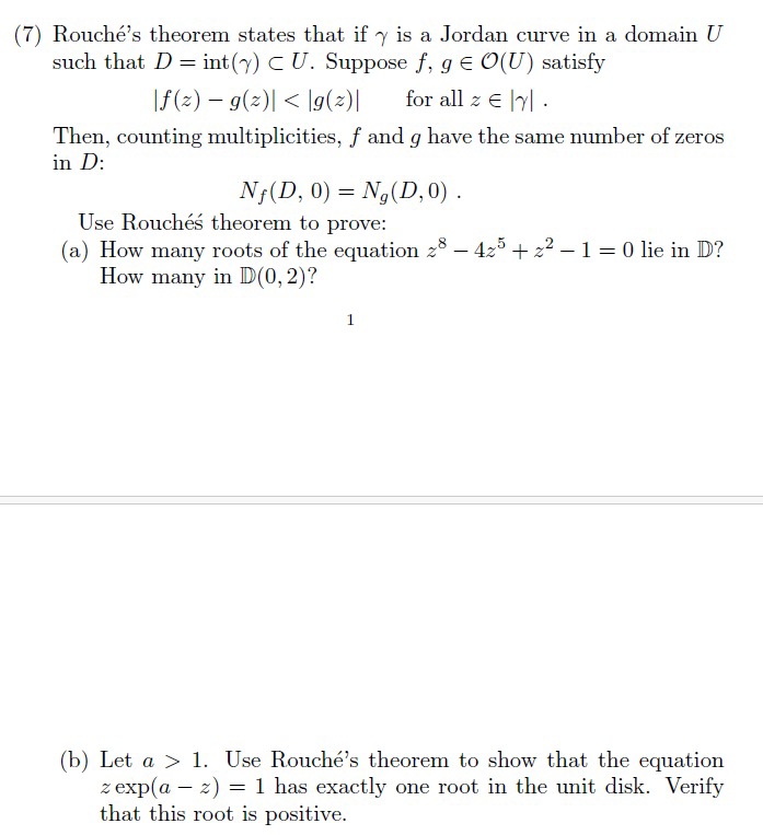 Solved (7) ﻿Rouché's theorem states that if γ ﻿is a Jordan | Chegg.com