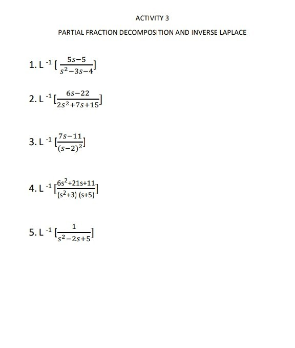 Solved ACTIVITY 3 PARTIAL FRACTION DECOMPOSITION AND INVERSE | Chegg.com