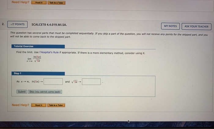 Solved Need Help? Readit Talk to Tutor 2. -/7 POINTS | Chegg.com Solved Need Help? Readit Talk to Tutor 2. -/7 POINTS | Chegg.com