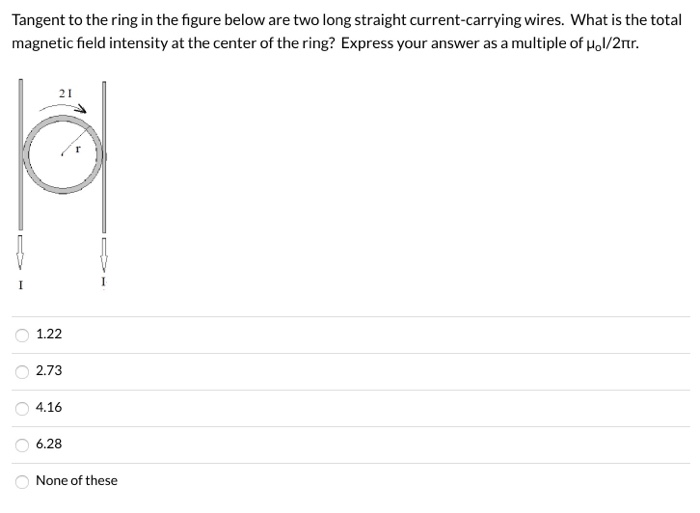 Solved Tangent to the ring in the figure below are two long | Chegg.com