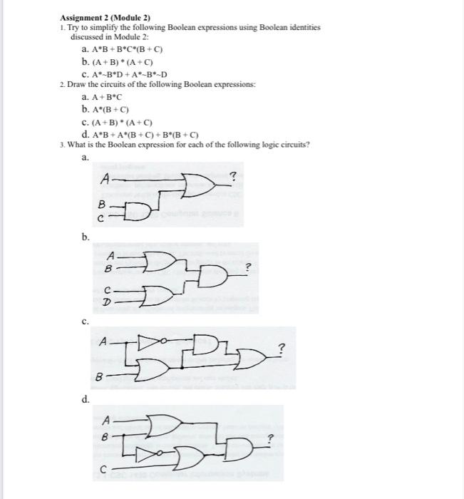 Solved Assignment 2 Module 2 1 Try To Simplify The 1277