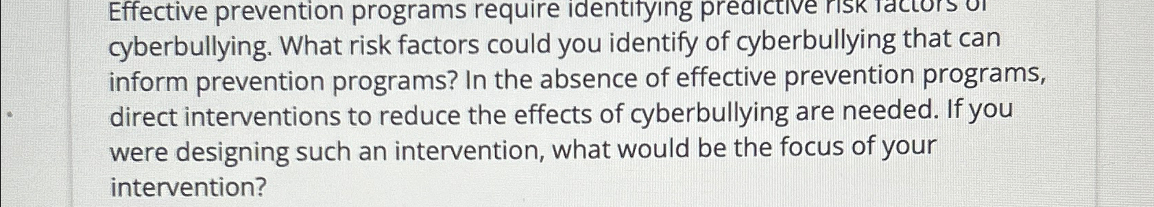Solved Effective prevention programs require identitying | Chegg.com