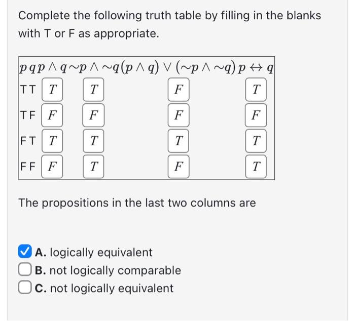 Solved Complete the following truth table by filling in the | Chegg.com