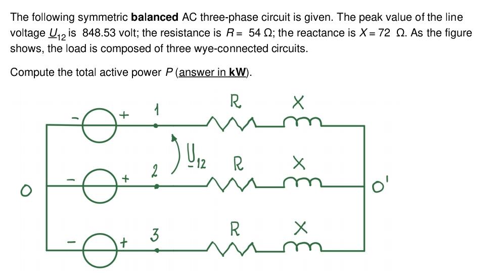 Solved The following symmetric balanced AC ﻿three-phase | Chegg.com