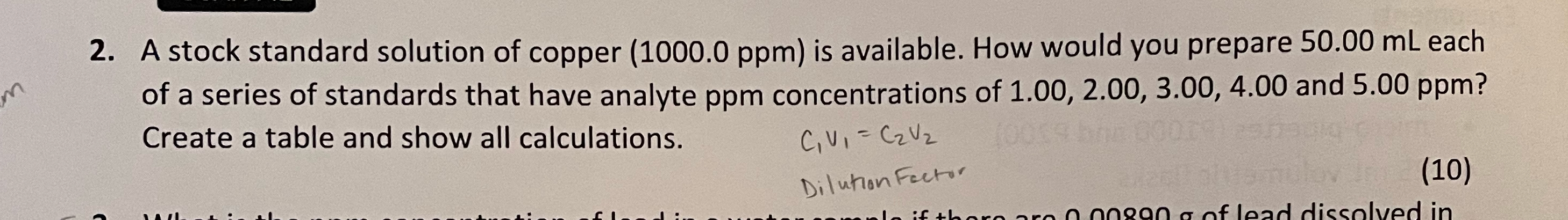 Solved A stock standard solution of copper (1000.0ppm) ﻿is | Chegg.com