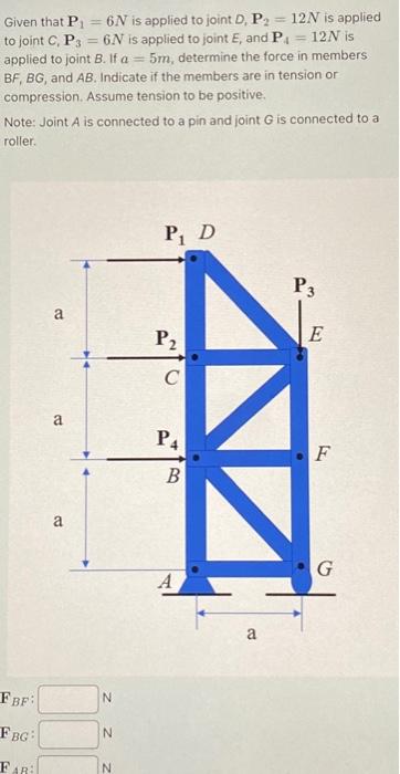 Solved Given that P₁ = 6N is applied to joint D, P2 = 12N is | Chegg.com